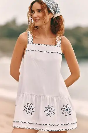 CELANDINE Cotton Scalloped Daisy Mini Dress