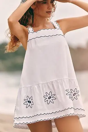 CELANDINE Cotton Scalloped Daisy Mini Dress