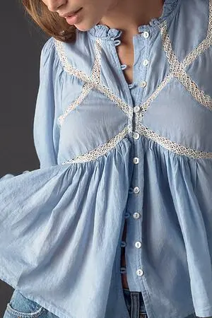 Anthropologie Embroidered High-neck Blouse