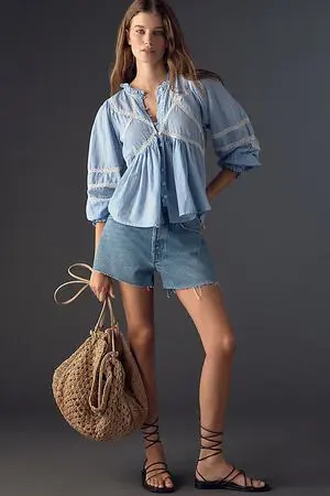 Anthropologie Embroidered High-neck Blouse