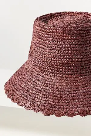 WYETH Scalloped Straw Bucket Hat - Chocolate