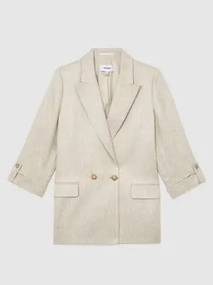 REISS Linen-blend Textured Double-breasted Blazer