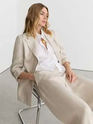 REISS Linen-blend Textured Double-breasted Blazer
