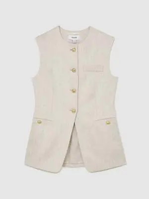 REISS Nolah Linen-blend Textured Long-line Waistcoat