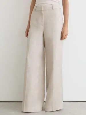 REISS Nolah Linen-blend Textured Wide-leg Trousers