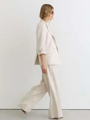 REISS Nolah Linen-blend Textured Wide-leg Trousers
