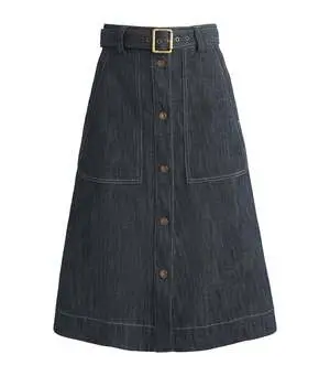 Moncler Denim Belted Midi Skirt - Blue