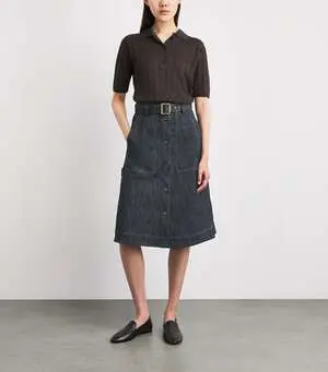 Moncler Denim Belted Midi Skirt - Blue