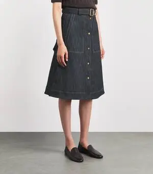 Moncler Denim Belted Midi Skirt - Blue
