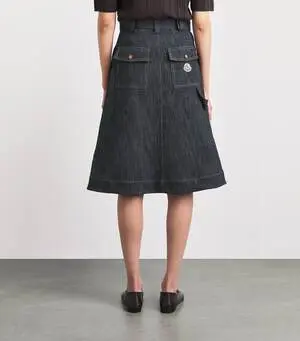 Moncler Denim Belted Midi Skirt - Blue