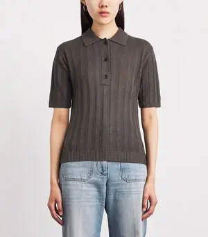 Max Mara Linen Ribbed Polo Sweater