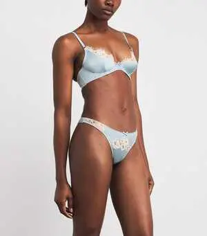FLEUR DU MAL Silk Lace-detail Juliet Thong - Blue
