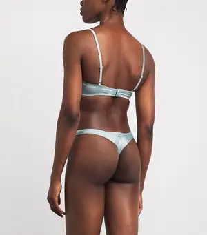 FLEUR DU MAL Silk Lace-detail Juliet Thong - Blue