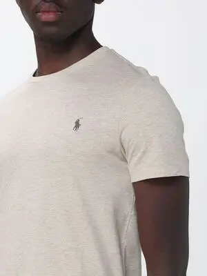Polo Ralph Lauren Slim Fit Cotton T-shirt With Embroidered Logo And Crew Neck - Sand