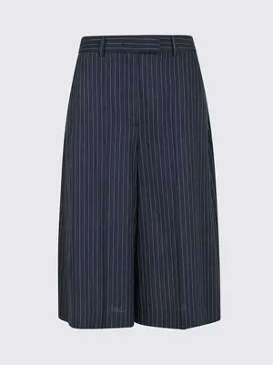 LARDINI Striped Linen Blend Cropped Trousers - Blue