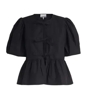 GANNI Cotton Poplin Peplum Blouse
