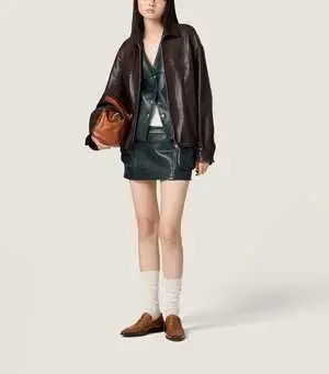 Miu Miu Leather Blouson Jacket - Brown