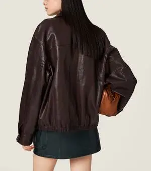 Miu Miu Leather Blouson Jacket - Brown