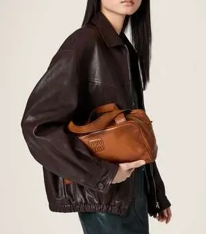 Miu Miu Leather Blouson Jacket - Brown