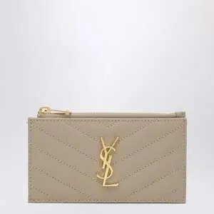 Saint Laurent Cassandre Matelassé Card Holder - Beige