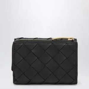Bottega Veneta Gold Intrecciato Tri-fold Wallet - Black