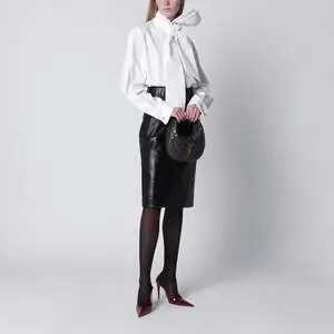 Saint Laurent Crinkled Calfskin Belted Pencil Skirt - Black