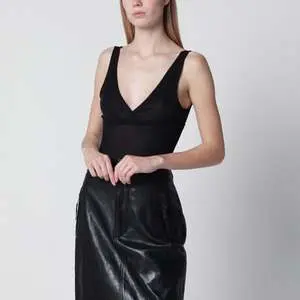 Saint Laurent Cassandre Ribbed Silk Jersey Tank Top - Black