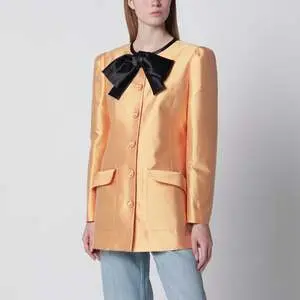 Valentino Garavani Shantung Pea Coat With Bow - Orange