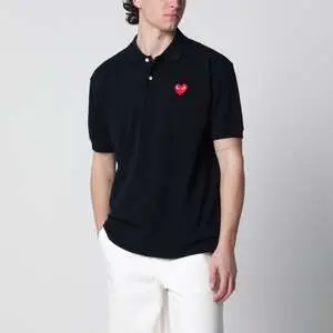 Play Comme Des Garcon Red Heart Polo Shirt In Navy Blue Cotton Blue