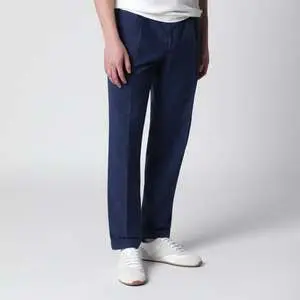 SANTANIELLO Cotton And Linen Trousers - Blue
