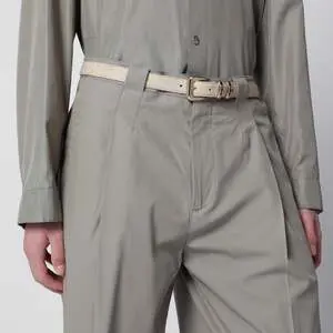 Brunello Cucinelli Alligator Leather Belt With Silver-tone Buckle - Beige