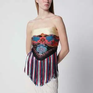 Etro Silk Jacquard Scarf With Fringes - Light Blue