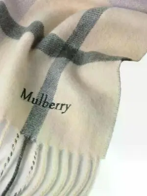 Mulberry Check-pattern Fringed-details Merino Wool Scarf - Neutrals