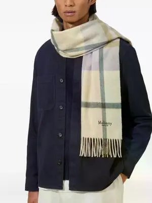 Mulberry Check-pattern Fringed-details Merino Wool Scarf - Neutrals