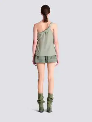 Balmain Draped One-shoulder Silk Crepe Top