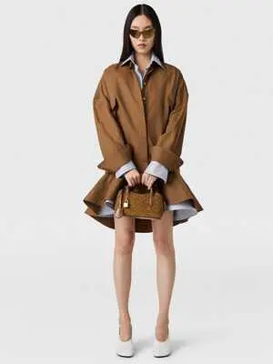 Stella McCartney Pecan Washed Cotton Peplum Shirt Dress - Brown