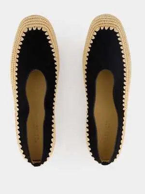 Gabriela Hearst Suede And Raffia Flat Shoes - Black
