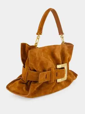 Balmain Anthem Medium Suede Leather Bag - Brown
