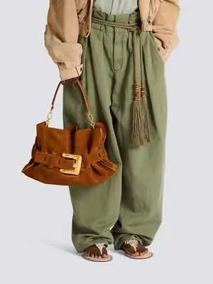 Balmain Anthem Medium Suede Leather Bag - Brown