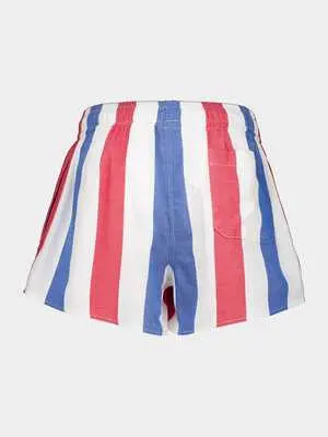 MARRAKSHI LIFE High-waisted Striped Cotton Shorts