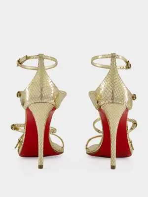 CHRISTIAN LOUBOUTIN Antique Millenium 100 Python Leather Sandals - Gold