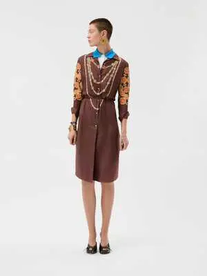 Versace Printed Silk Twill Mini Shirt Dress - Brown