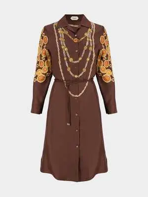 Versace Printed Silk Twill Mini Shirt Dress - Brown