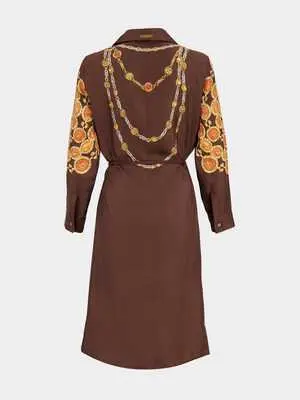 Versace Printed Silk Twill Mini Shirt Dress - Brown