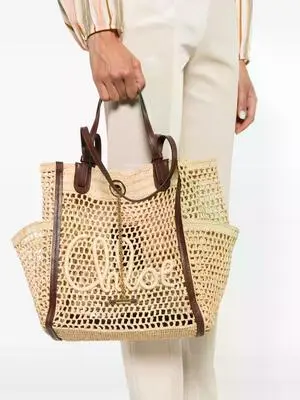 Chloé Open-knit Logo-patch Tote Bag - Neutrals
