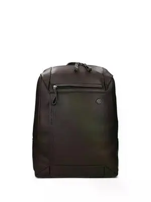 PIQUADRO Leather Backpack With Logo Plaque - Brown
