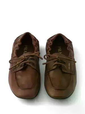 Prada Antiqued Leather Boat Shoes - Brown