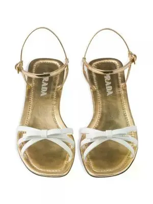 Prada Flat Patent And Metallic Leather Sandals - Gold