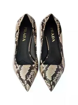 Prada Printed Ayers Leather Pointed Toe Pumps - Neutrals