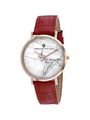 CHRISTIAN VAN SANT 34mm Lotus Watch With Marble-effect Dial And Leather Strap